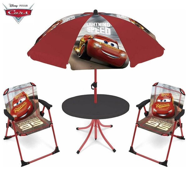 Disney Cars Детска градинска маса със столчета и чадър Колите 12638